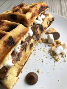 S'mores Waffle Sandwiches With Chcolate Chip Graham Cracker Waffles