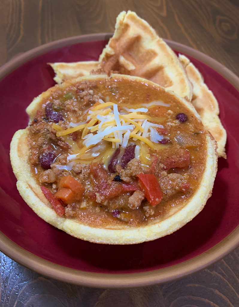 Delicious And Easy Turkey Chili Recipe In Cornbread Waffle Bowls